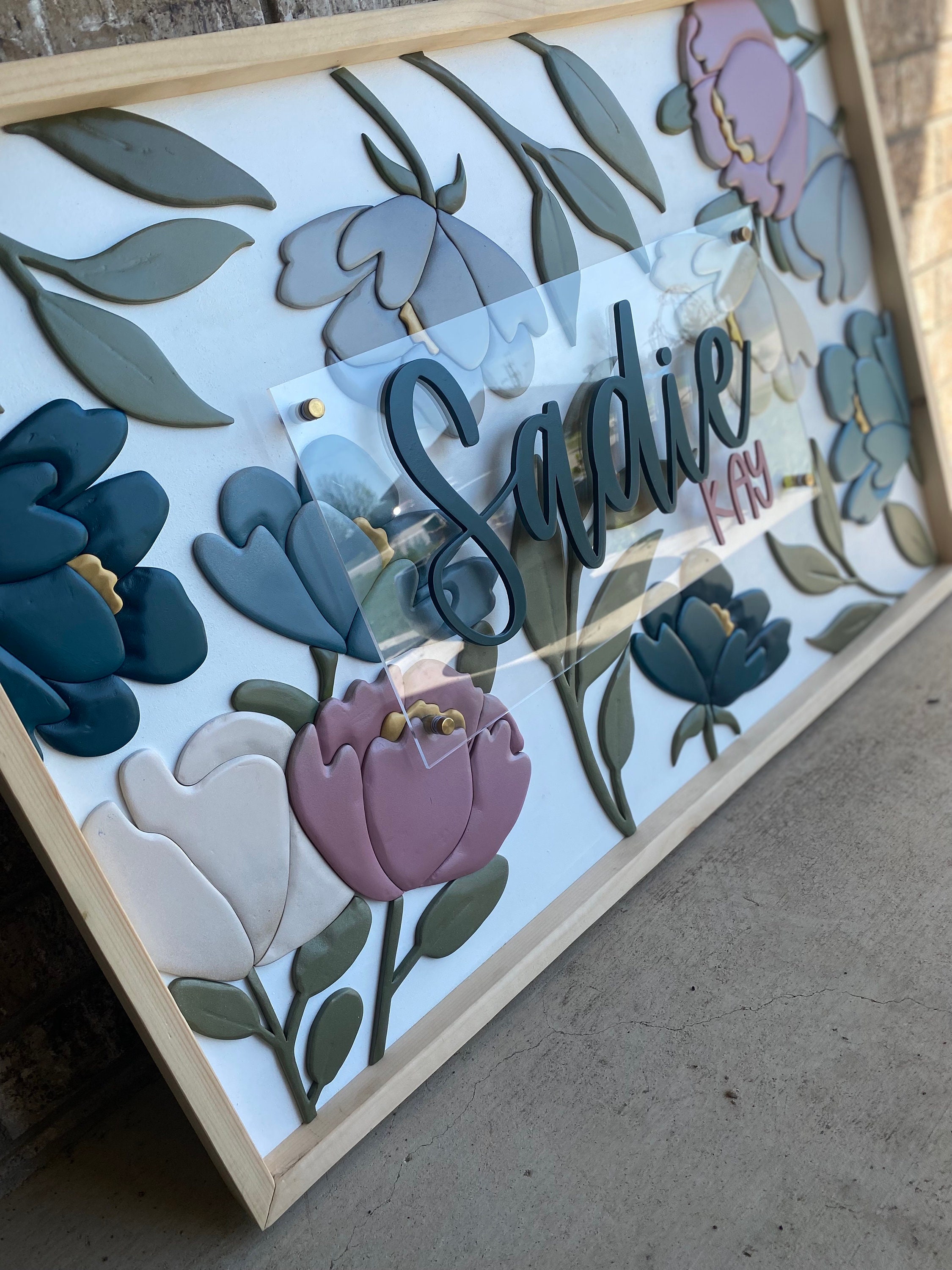 Personalized Floral Nursery Sign, 24x36 Nursery Name Sign, 3D Name Sign ...