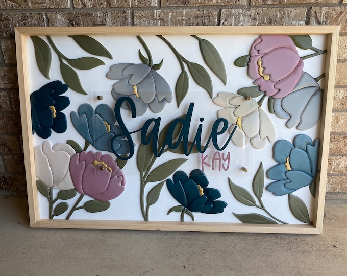 Personalized Floral Nursery Sign, 24x36 Nursery Name Sign, 3D Name Sign ...