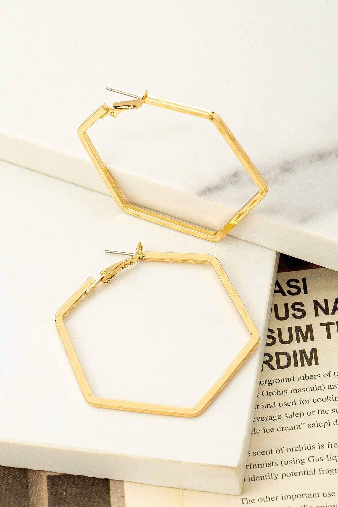 Hexagon Shape Textured Hoop Earrings - Etsy