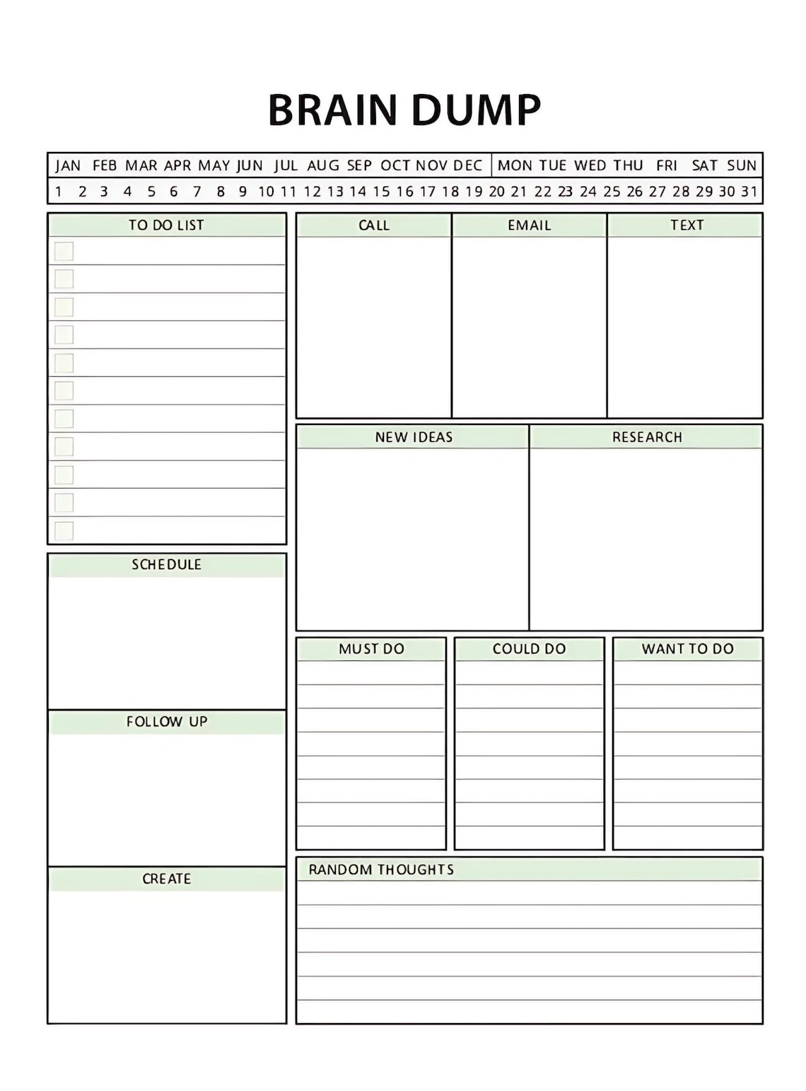 ADHD Brain Dump Printable | Daily Task List Planner | Thought ...