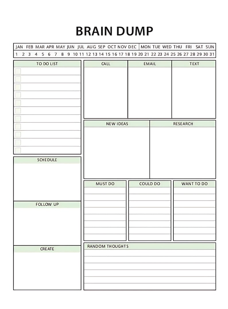 ADHD Brain Dump Printable | Daily Task List Planner | Thought ...