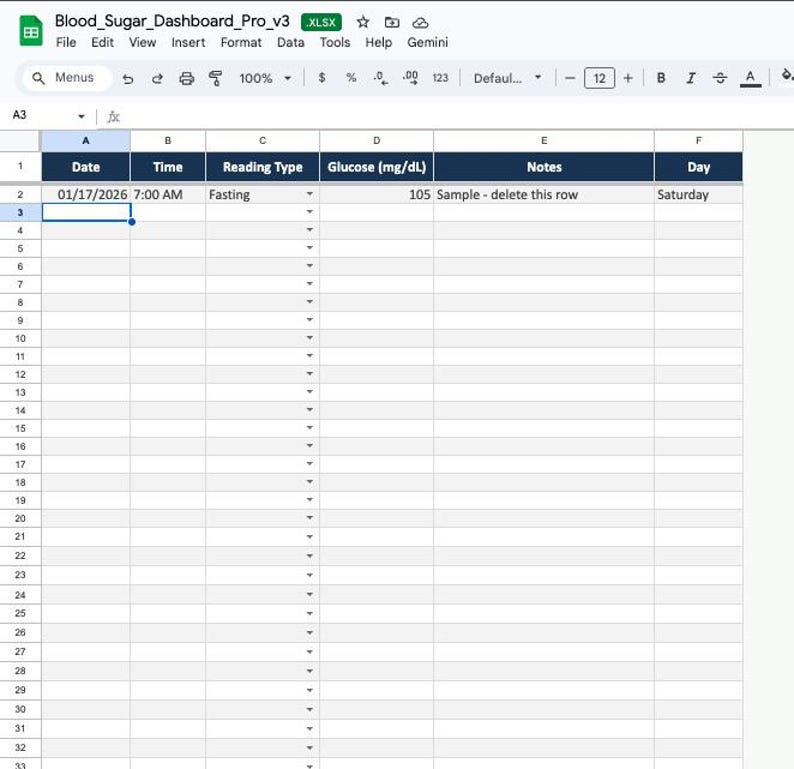 Blood Sugar Tracker Google Sheets | Diabetes Log for Men | A1C ...