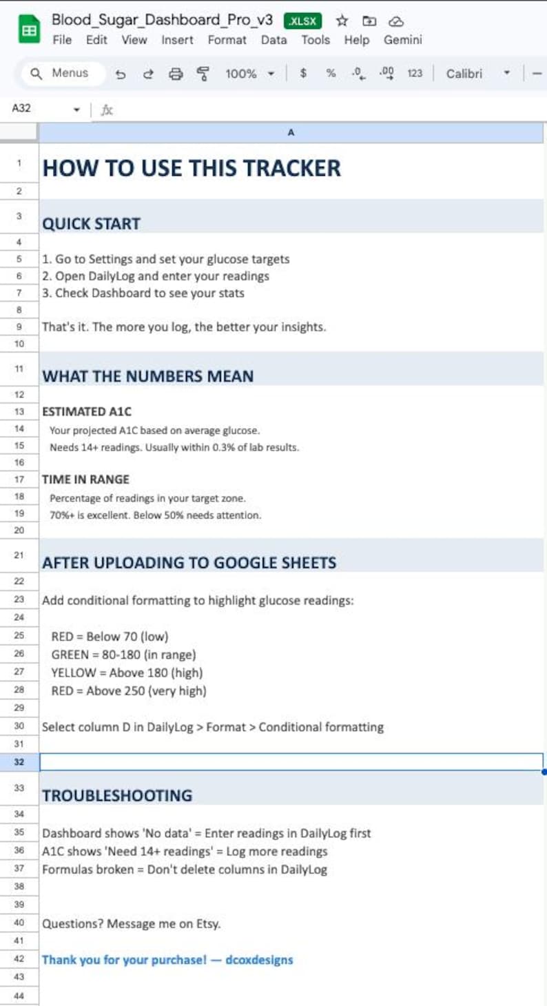 Blood Sugar Tracker Google Sheets | Diabetes Log for Men | A1C ...