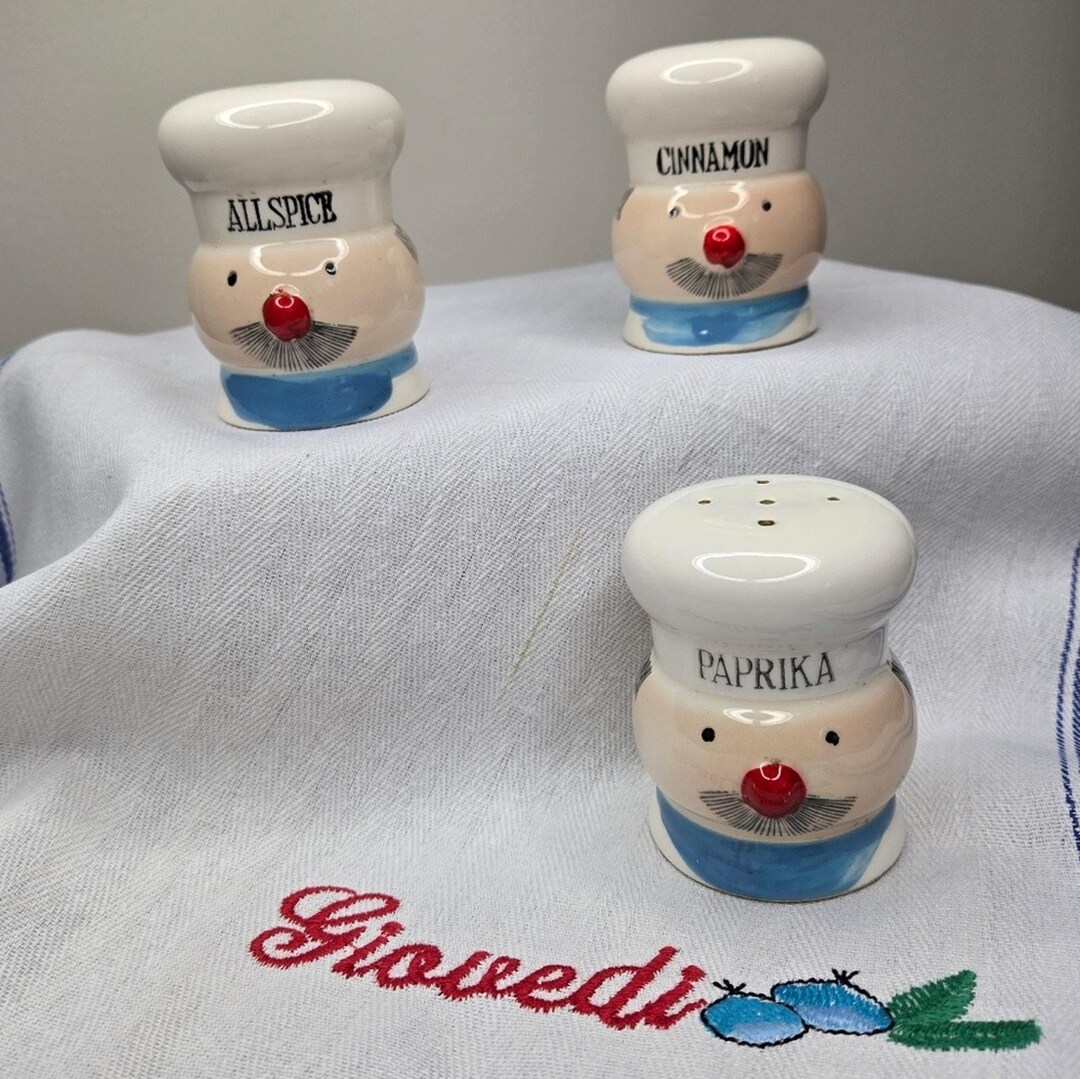 Ceramic Chef Head Spice Shakers Set - Allspice Cinnamon Paprika - Etsy