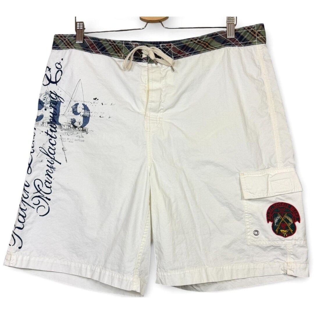Vintage Polo Ralph Lauren Swim Shorts Mens L White Cookie Patch Cargo ...