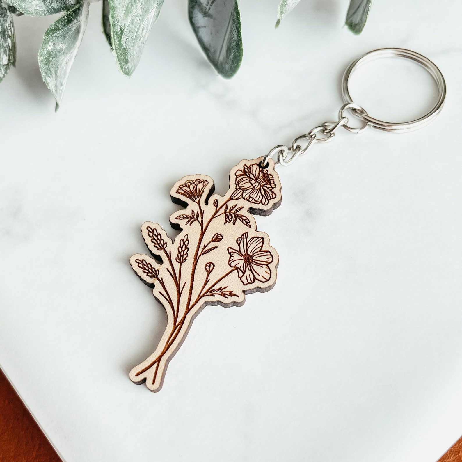Birth Month Flower Keychain, Personalized Keychain, Custom Birth Flower ...