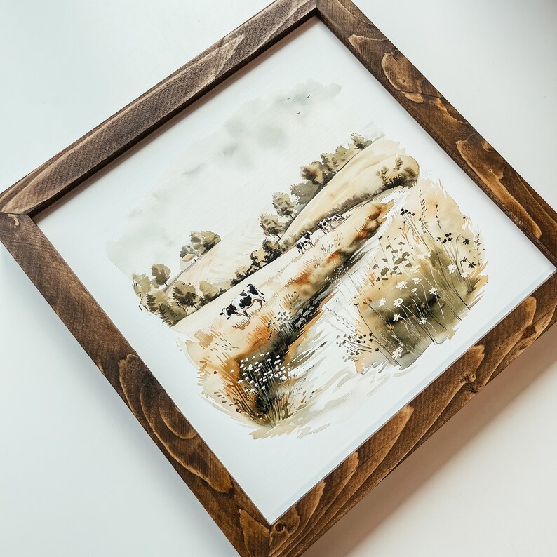 Watercolor Farm Print Signs, Watercolour Cow Sign, Framed Western Sign ...