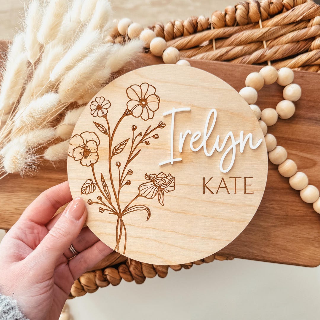 Wooden Birth Announcement, Birth Flower Birth Announcement Sign, Baby ...
