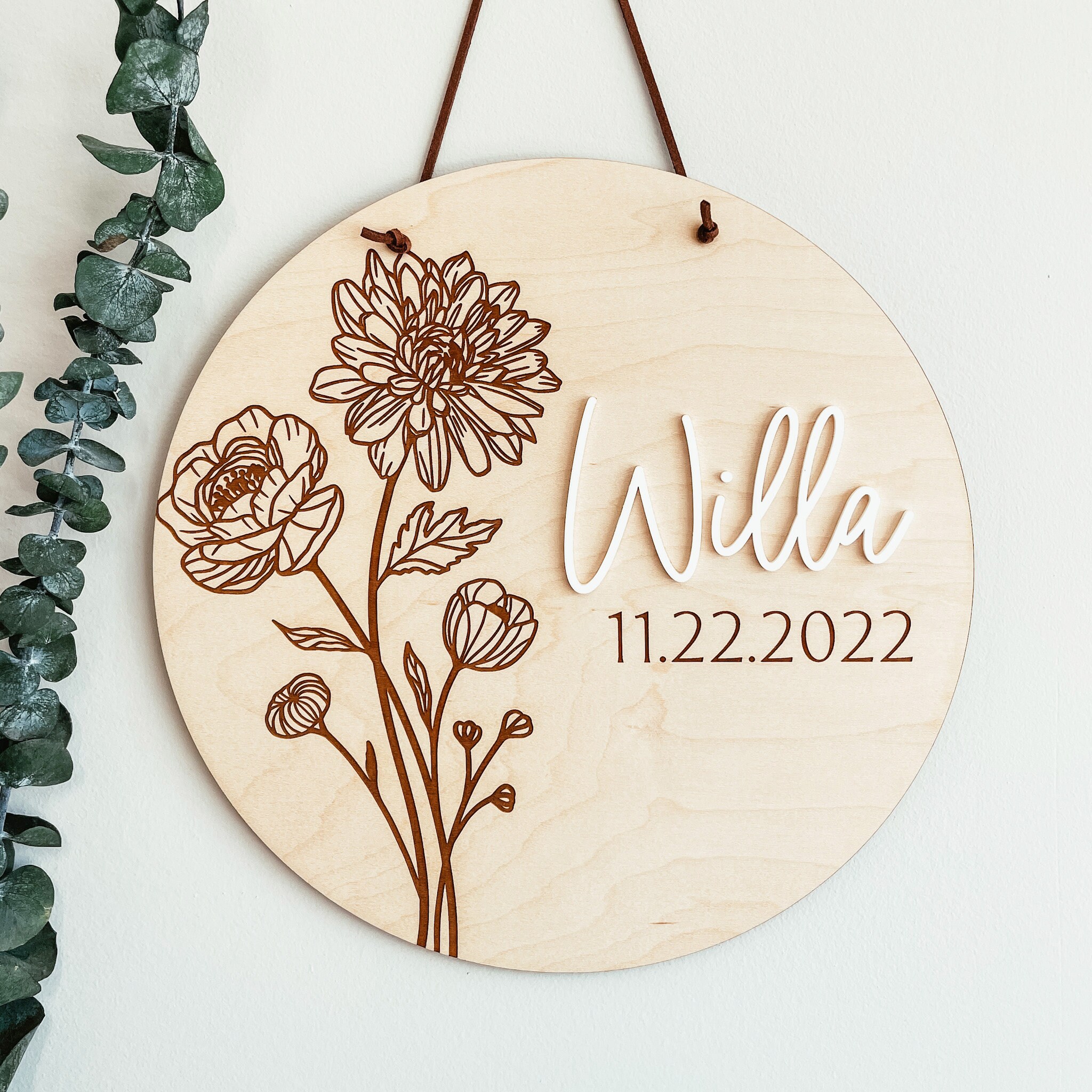 Custom Birth Flower Sign Personalized Nursery Sign Birth - Etsy