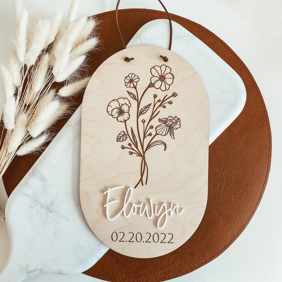 Custom Birth Flower Sign, Personalized Nursery Sign, Birth Flower ...