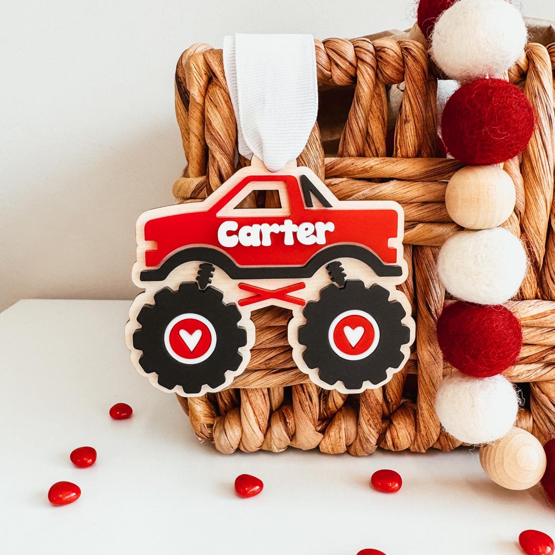 Valentine's Day Basket Tag, Monster Truck Valentine's Tag, Personalized ...