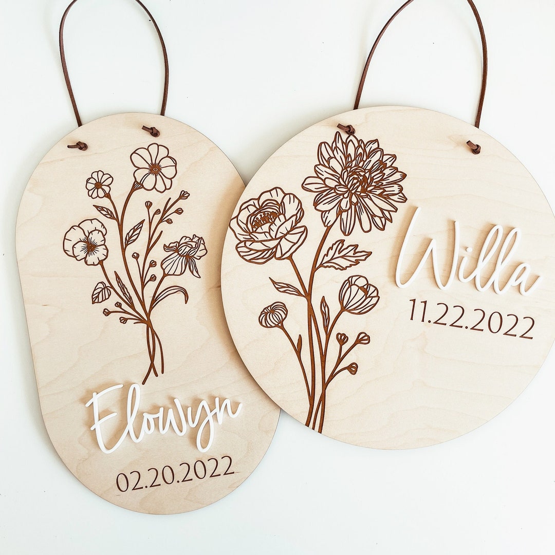 Custom Birth Flower Sign, Personalized Nursery Sign, Birth Flower ...