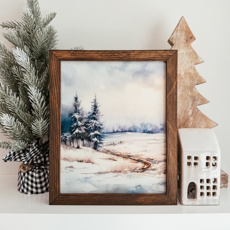 Watercolour Winter Scene Wood Sign, Winter Scene Wall Art, Winter Wood ...