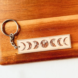 Moon Phases Keychain, Lunar Phases Keychain, Moon Keychain, Engraved ...