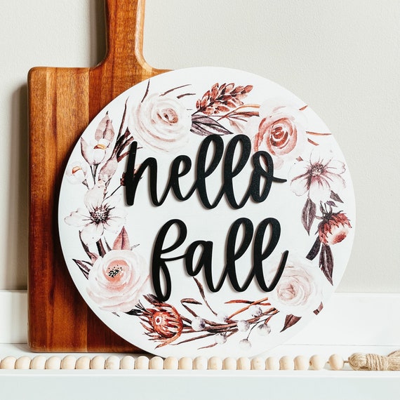 Hello Fall Wooden Sign 3D Hello Fall Sign Round Wood Sign | Etsy
