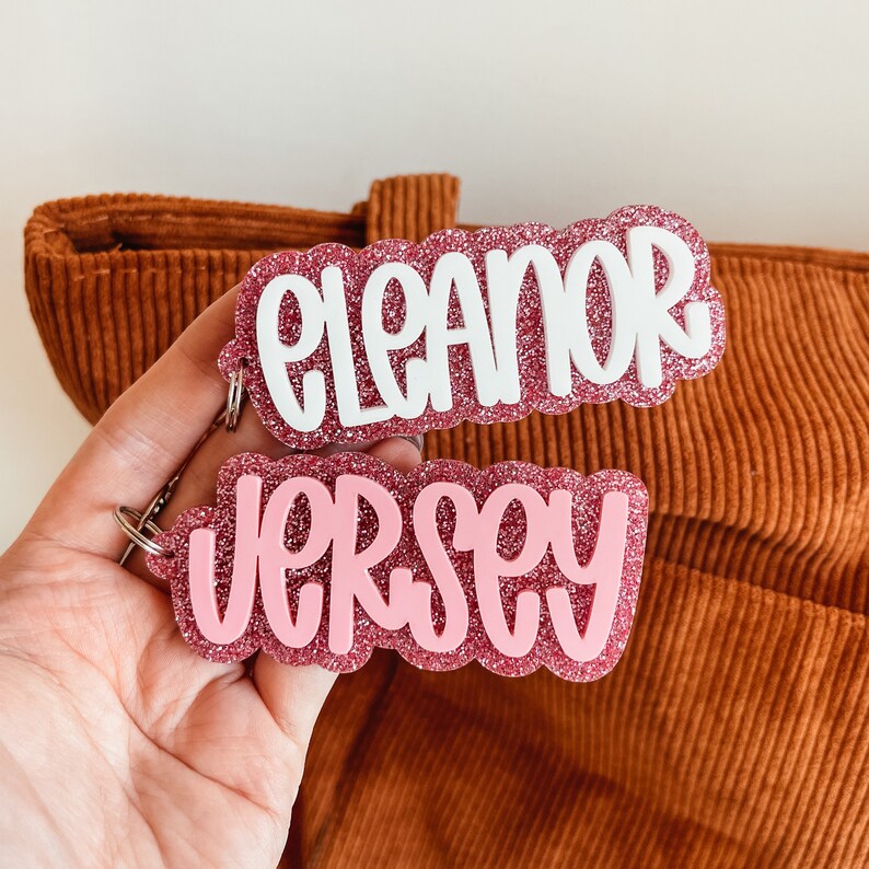 Pink Glitter Acrylic Name Keychain, Backpack Name Tag, 3D Name Keychain ...