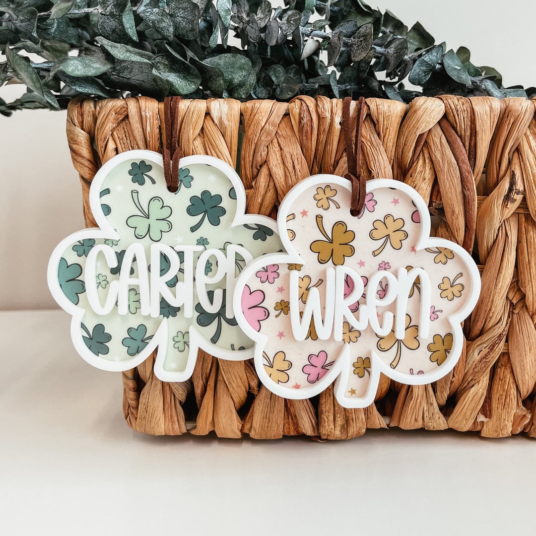 St. Patrick's Day Basket Tag, Personalized Shamrock Name Tag, Custom St ...