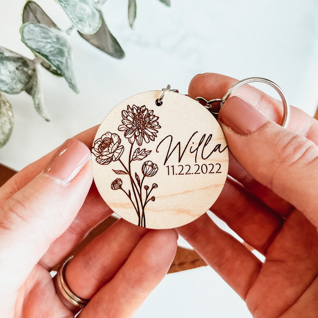 Birth Month Flower Keychain, Personalized Keychain, Custom Birth Flower ...