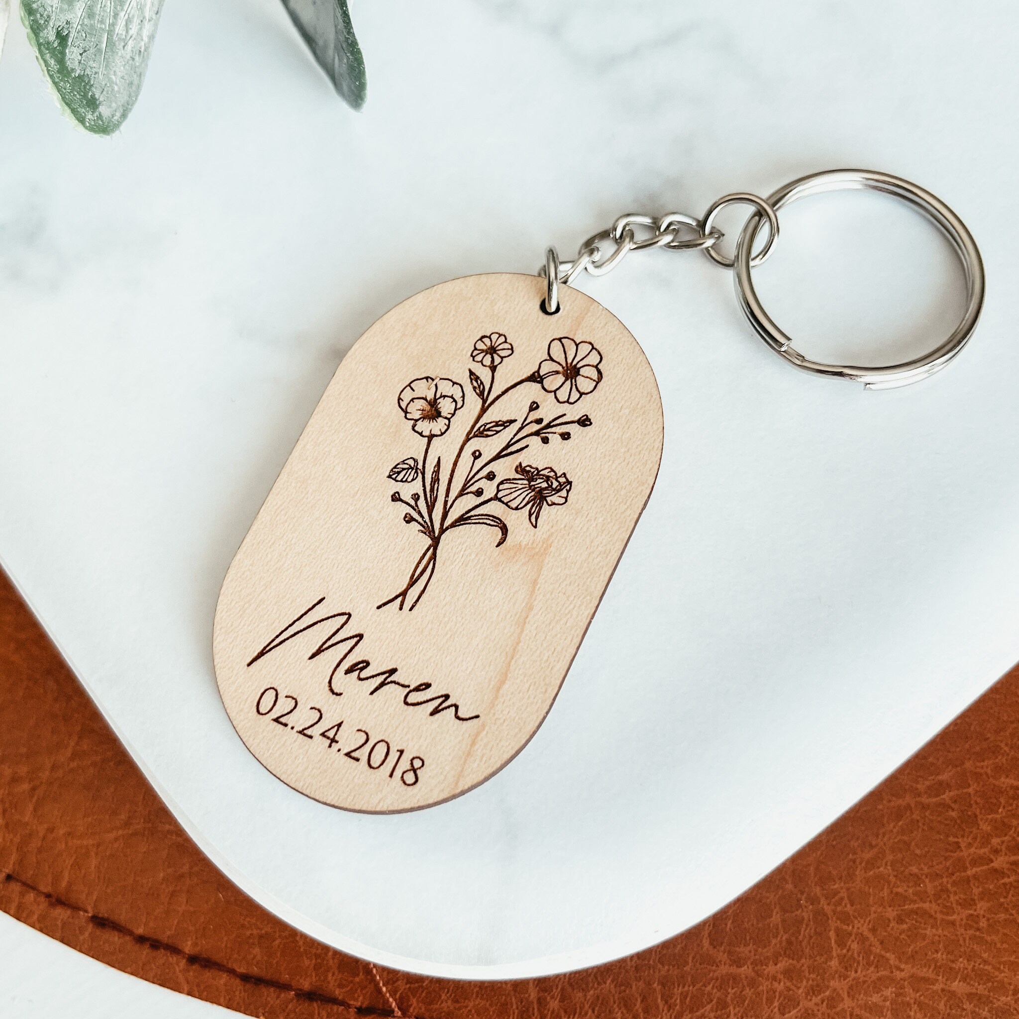 Birth Month Flower Keychain, Personalized Keychain, Custom Birth Flower ...