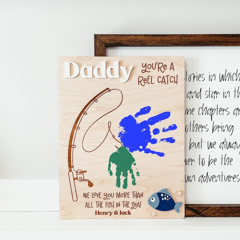 Father's Day Fishing Handprint Sign, Personalized Father's Day Sign ...