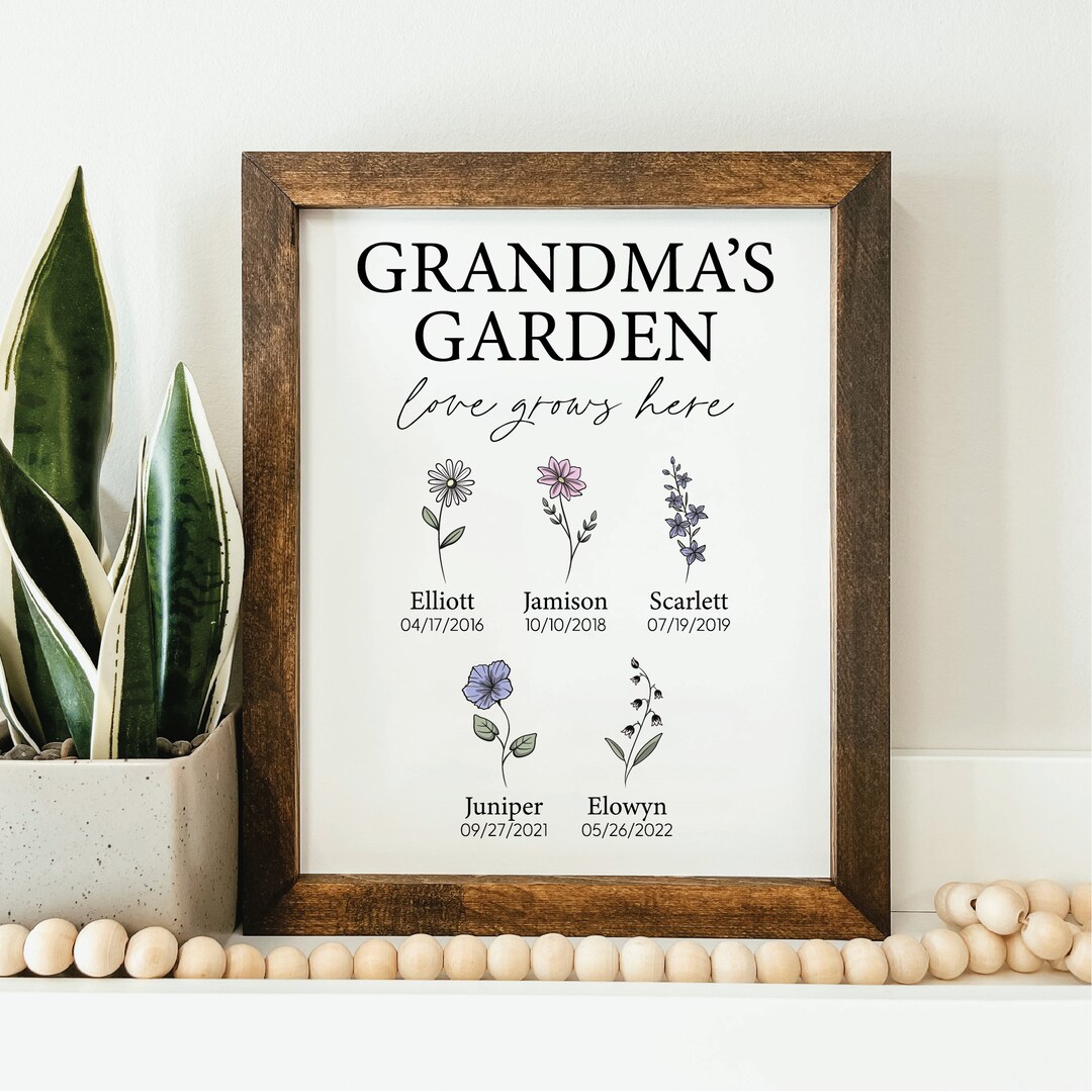 Grandma's Garden Sign, Custom Birth Flower Sign, Custom Birthdate Sign ...