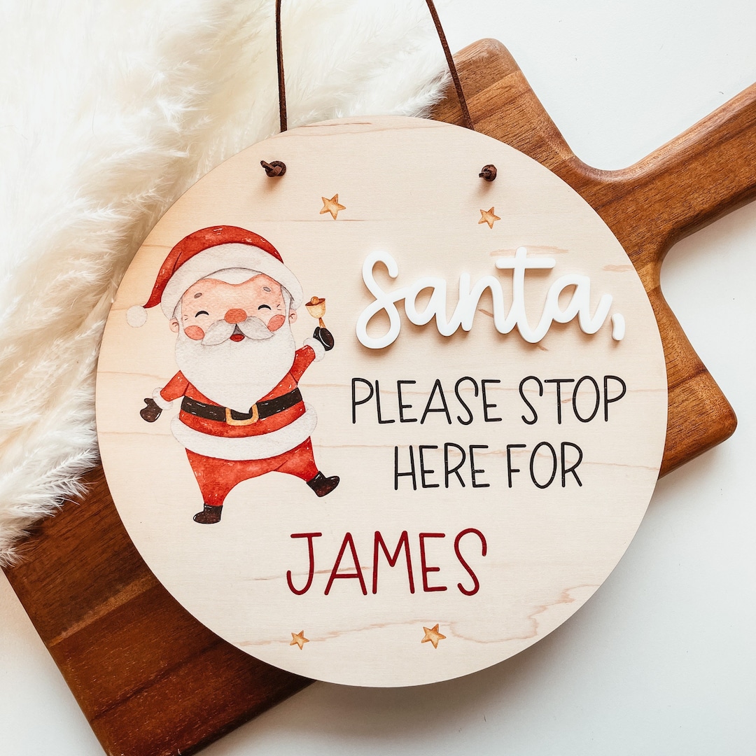 Personalized Santa Please Stop Here Sign, Santa Stop Here Door Sign ...