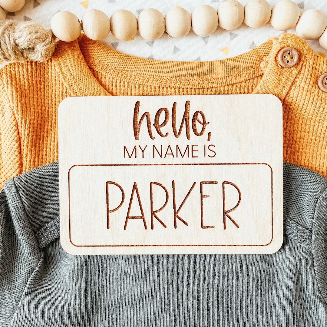 Hello My Name is Birth Announcement, Wooden Birth Announcement, Newborn ...
