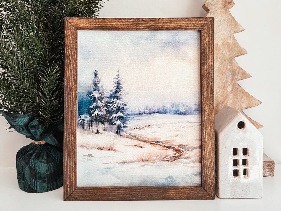 Watercolour Winter Scene Wood Sign, Winter Scene Wall Art, Winter Wood ...