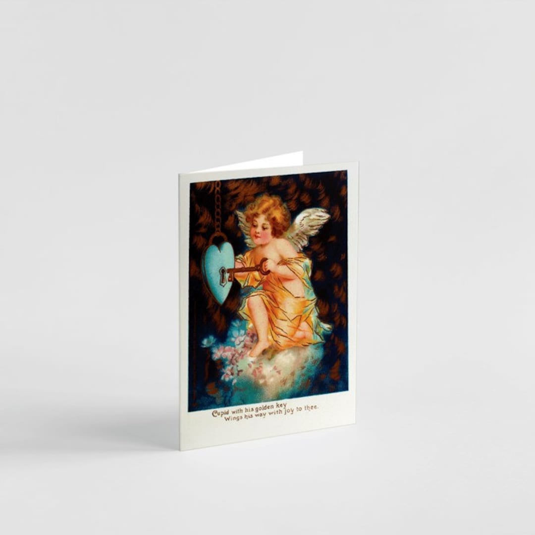 Printed Vintage Cupid Valentine Card, Birthday Card, Greeting Card ...