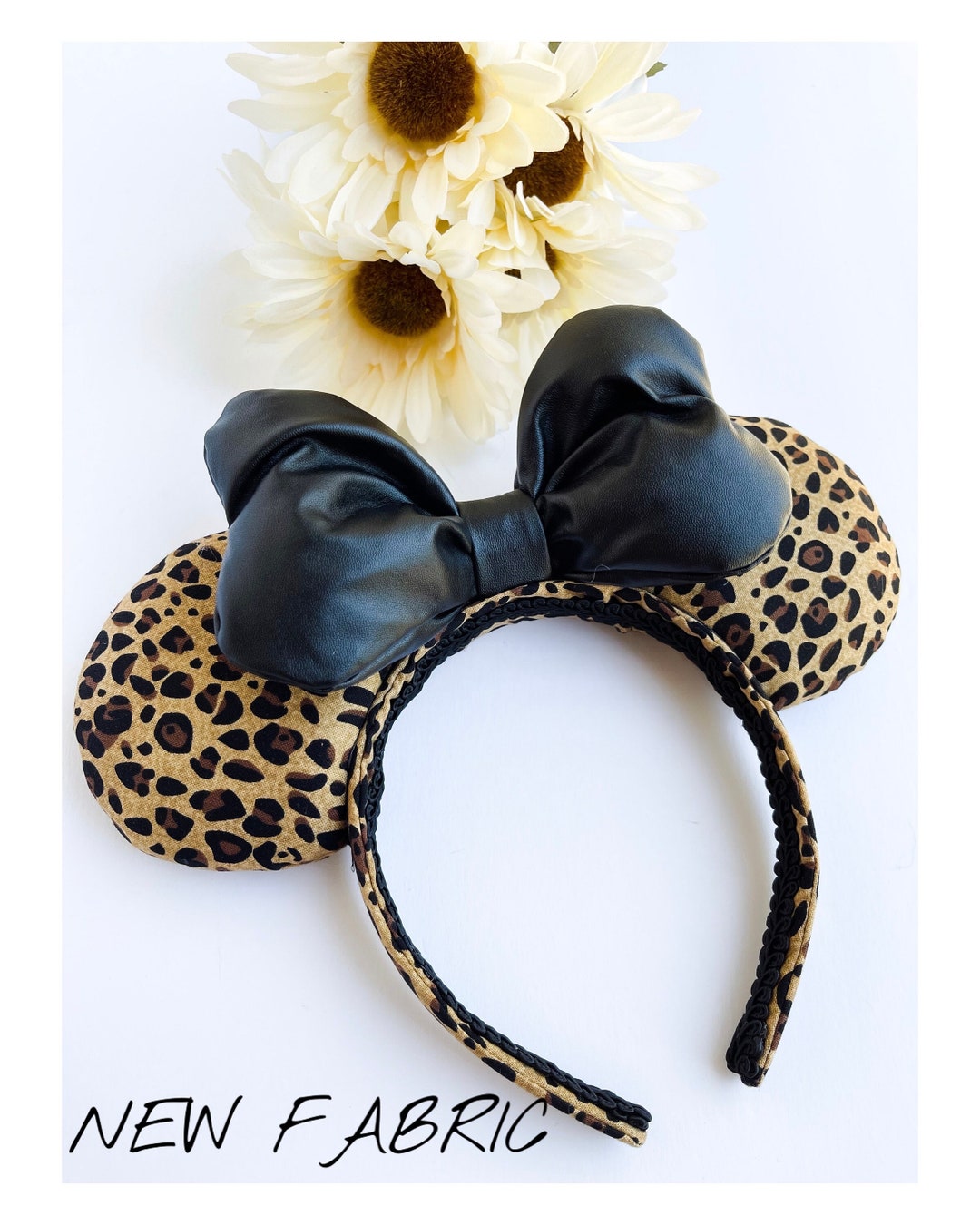 Leopard Print Inspired Mouse Ears W/ Faux Leather Bow - Etsy