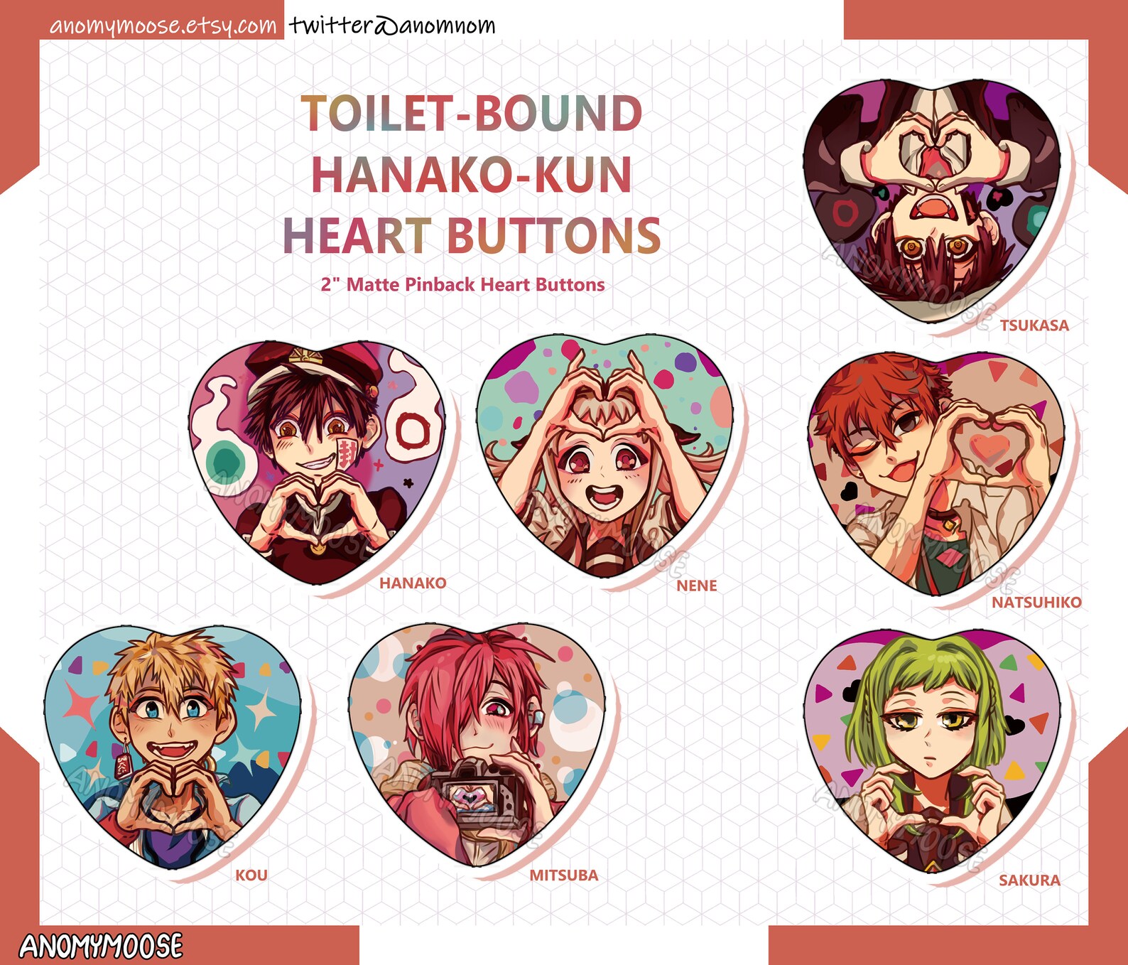 Hanako-kun 2 Heart Buttons - Etsy UK