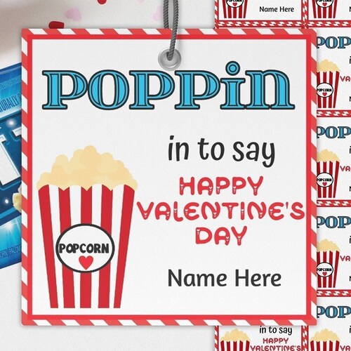 Valentine's Day Card Valentine's Day Popcorn Tag - Etsy