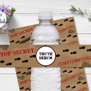 Secret Agent Water Bottle Labels , Detective Bottle Label, Spy Water ...