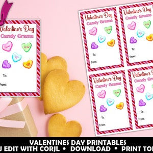 Valentine's Day Candy Hearts Candy Grams Editable Printable, Editable ...