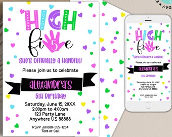 High Five Birthday Party Invitation, High 5 Birthday Party Invite, 5th ...