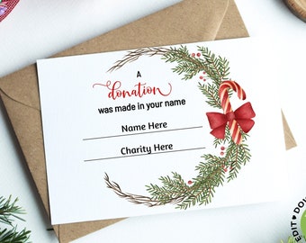 Editable Donation Card, Christmas Donation Card, Holiday Charity Card ...