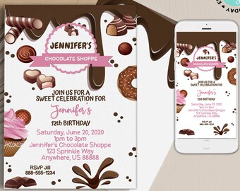 Chocolate Party Invitation Chocolate Desserts Birthday Invitations ...
