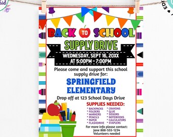 School Supply Drive Flyer TEMPLATE, Editable Back to School Flyer, PTA Template PTO Template ...