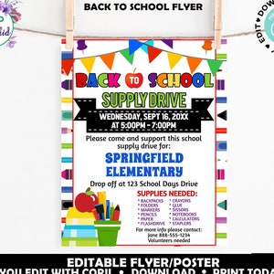 Back to School Supply Drive Flyer, School Supply Drive, PTO PTA School ...