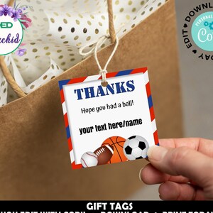All Star Sports Thank You, Sports Party Favor Tags, Thank You Sports ...