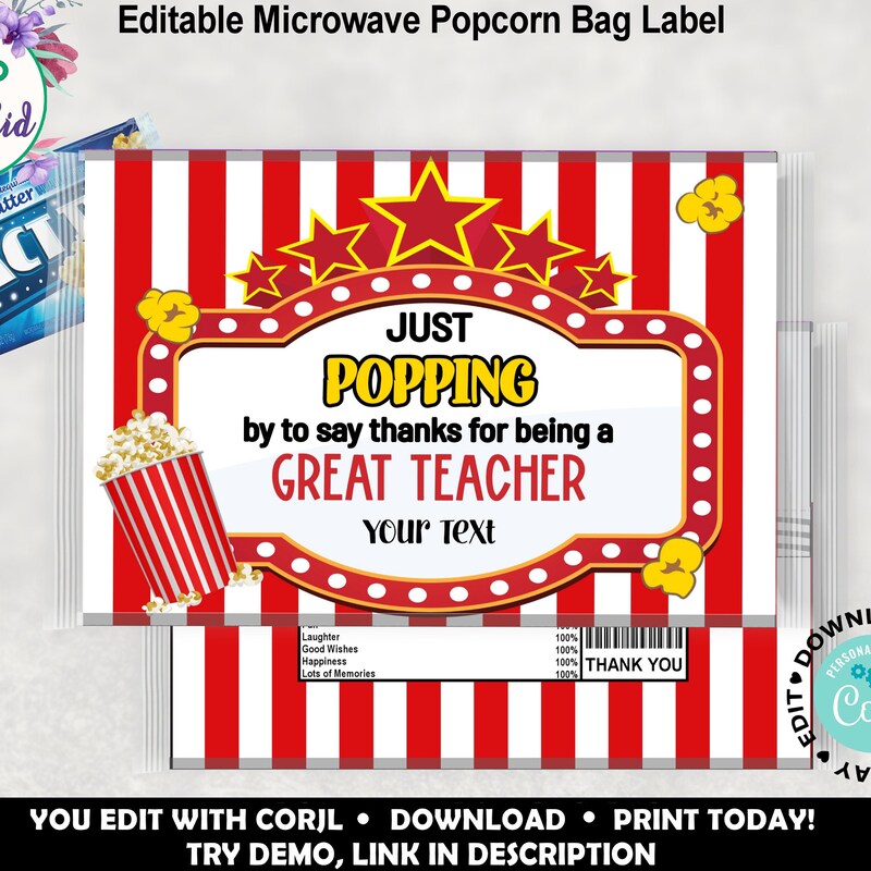 Teacher Appreciation Popcorn - Etsy