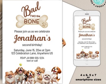 Bad Two the Bone Birthday Editable Sign Puppy Pawty 2nd - Etsy