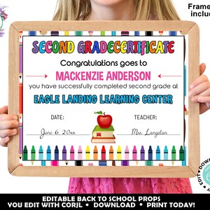 Printable Girls Second Grade Certificate Sign, Second Grade Graduation ...