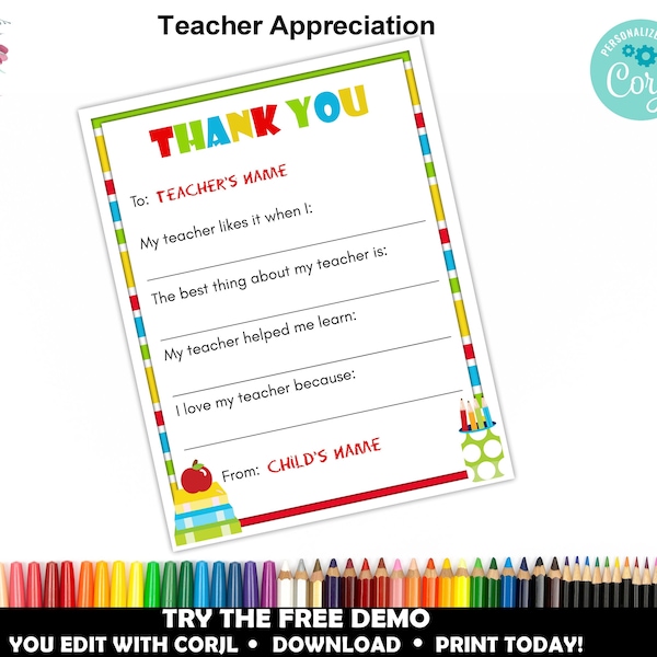 Teacher Questionnaire Thank You - Etsy