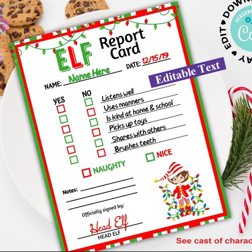 PRINTABLE Elf Report Card INSTANT Download - Etsy Canada