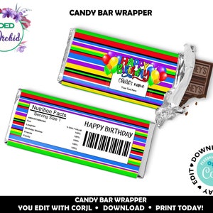 Birthday Candy Bar Wrapper, Birthday Chocolate Bar Wrapper, Birthday ...