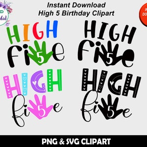 High 5 Birthday Clipart, High 5 SVG, High 5 PNG, Girls Birthday Clipart ...