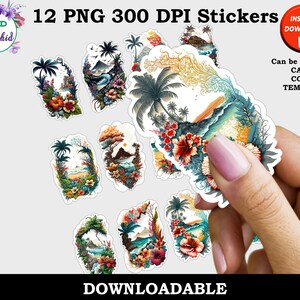 Printable Digital Tropical Landscape Print and Cut Digital PNG Sticker ...