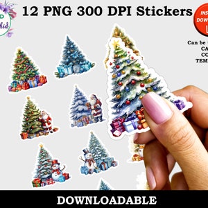 Christmas Tree Sticker, Print and Cut Digital PNG Holiday Sticker ...