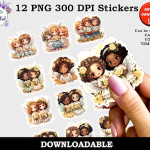 Angel Stickers, Cute Angel Print and Cut Digital PNG Sticker Sheets, 12 ...
